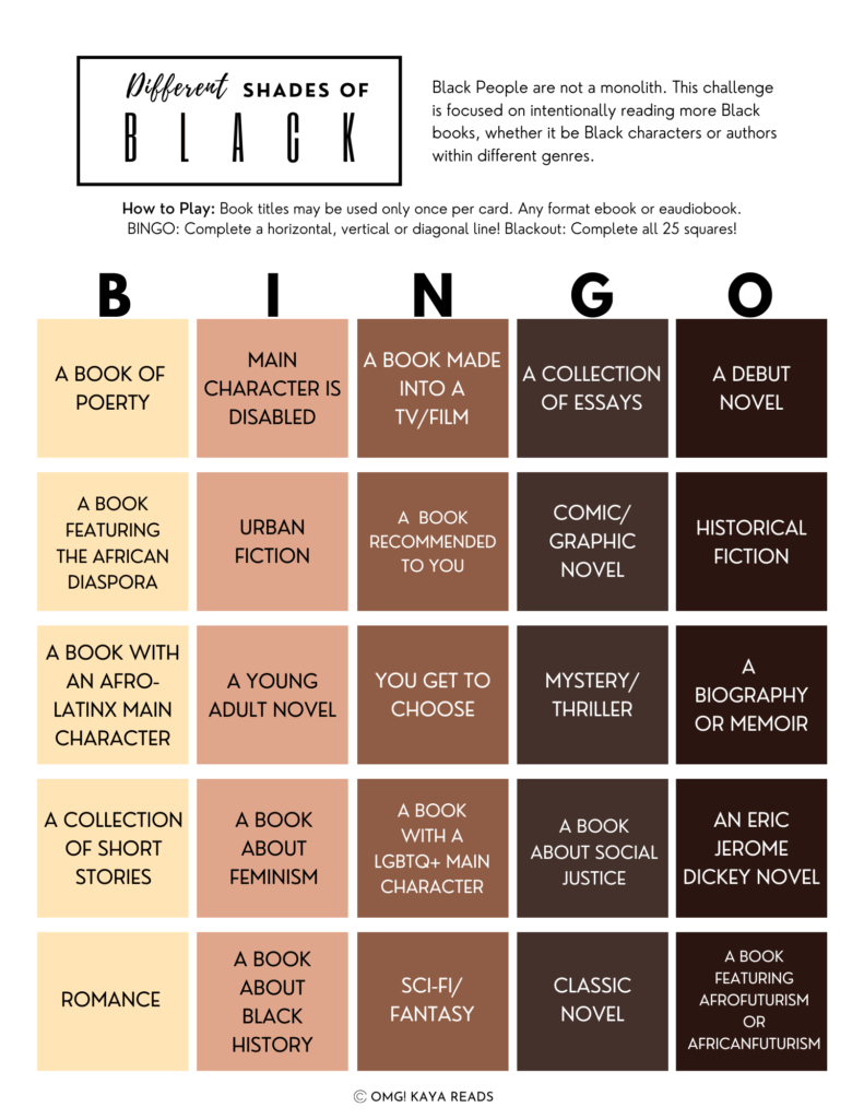 Different Shades of Black: Reading Bingo | OMG! Kaya Reads Blog